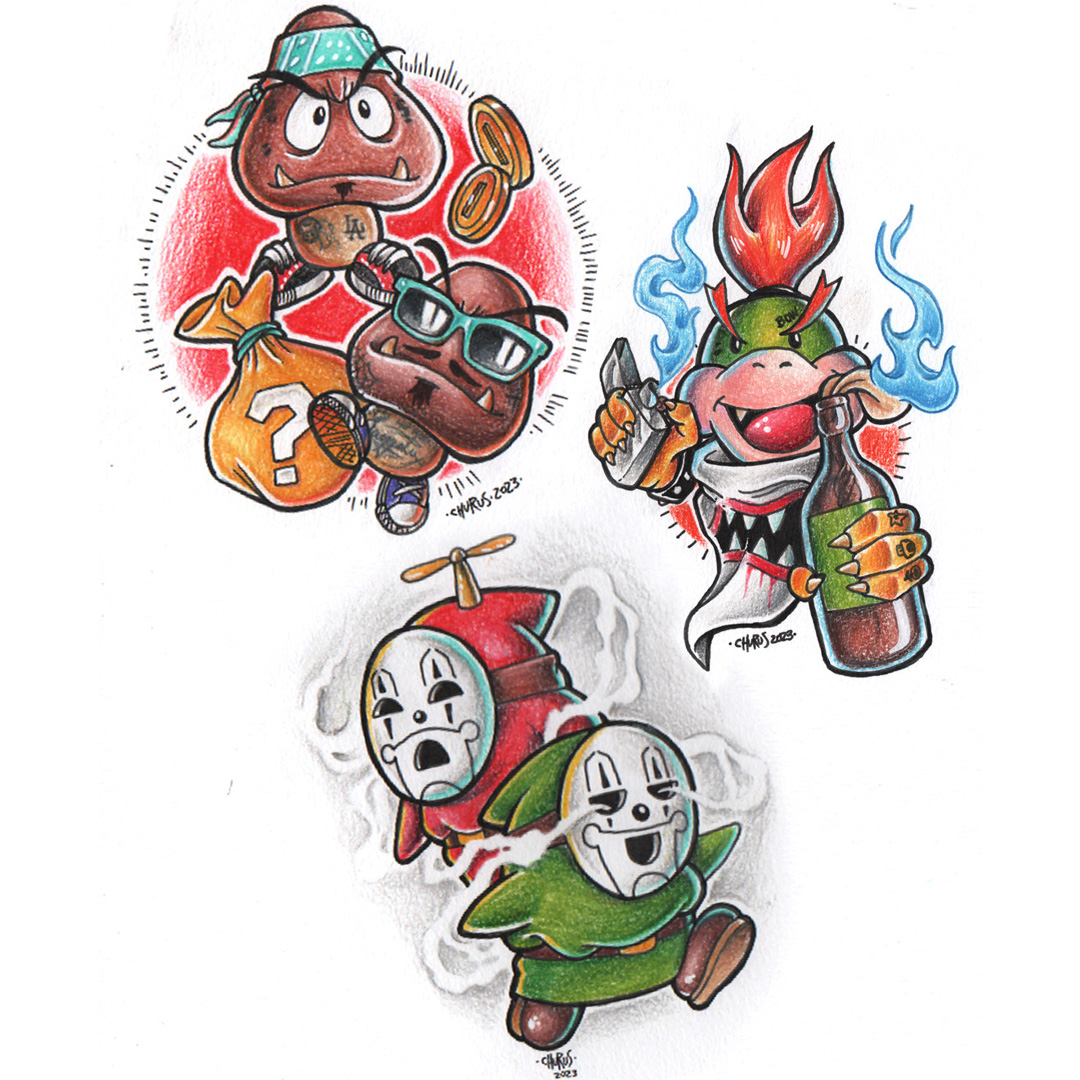 Tatuagens do Super Mario no Estilo Chicano Gangsta | Churus Savioli